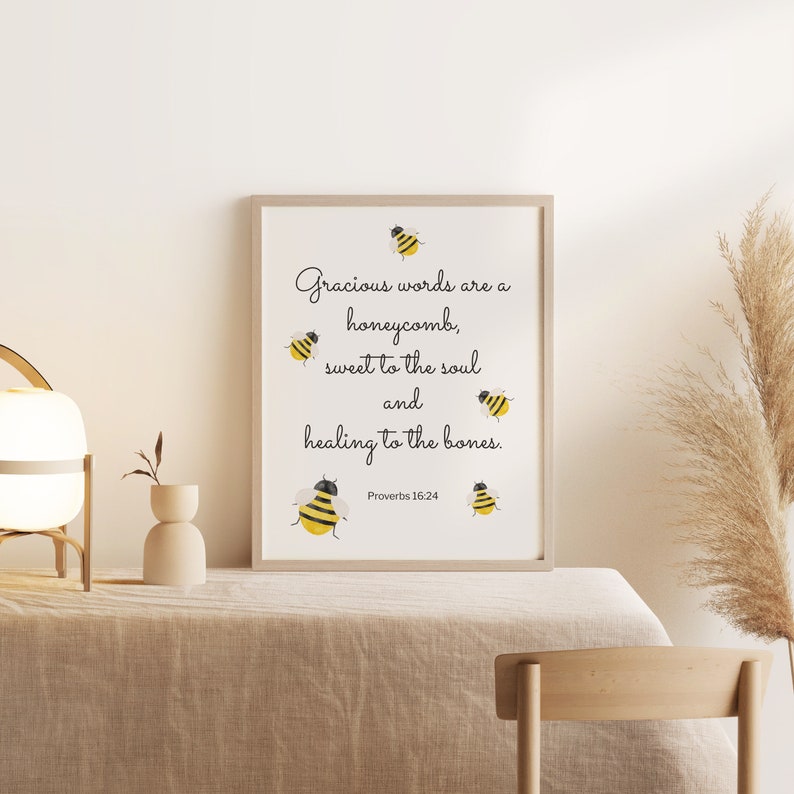 Watercolor Bee Wall Print Bible Verse Wall Poster Biblical - Etsy