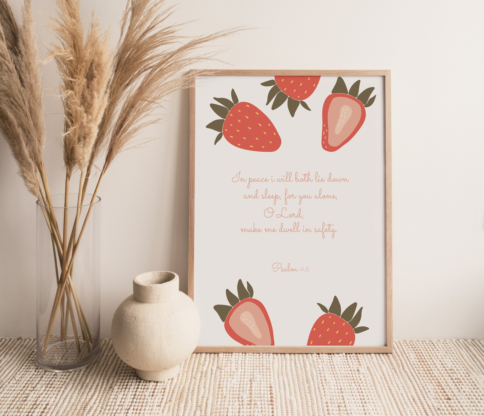 Scripture wall print Boho strawberry fruit and bible verse | Etsy