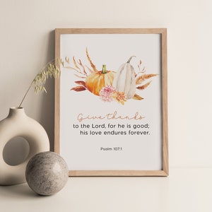 Psalm 107:1 Poster, Give Thanks to the Lord, Bible Verse Print, Hello ...