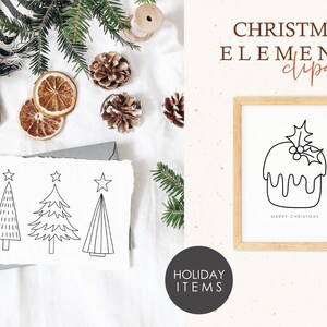 Christmas Line Clipart, Winter Line Clipart, Digital Holiday Elements ...
