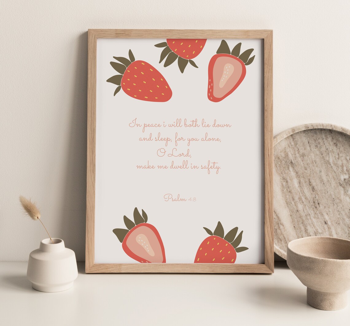 Scripture Wall Print Boho Strawberry Fruit and Bible Verse - Etsy