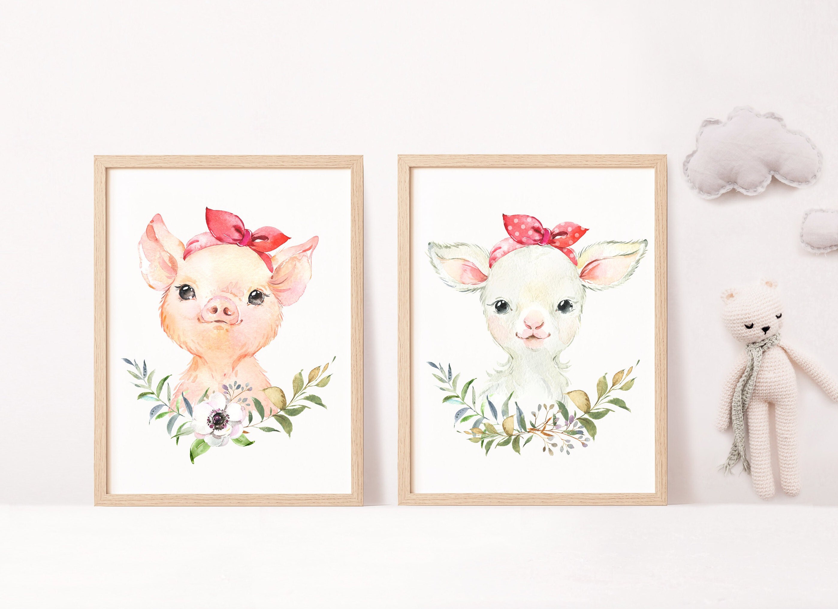Set of 2 Farm Posters Watercolor Animals Farm Portrait Wall - Etsy