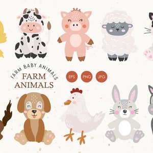 Farm Animals Clipart, Cute Animals Clipart, Farm Clipart, Portrait ...