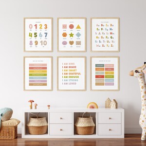 Set of 6 Educational Posters, Kids Wall Decor, Kindergarten Decor ...