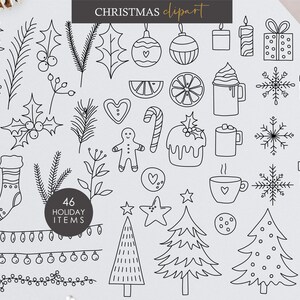 Winter Cliparts Bundle, Digital Download, Line Elements, Christmas ...