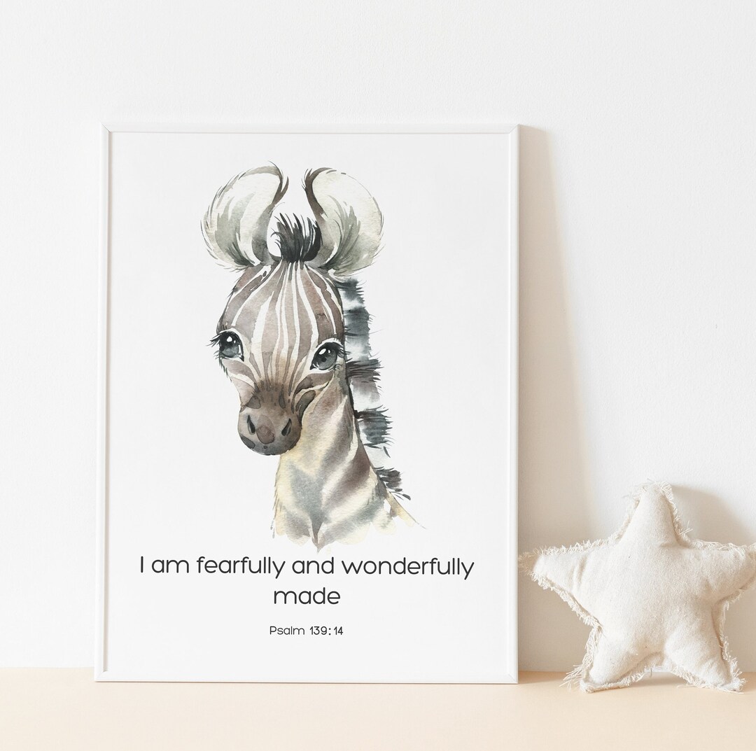 Zebra Wall Print, Watercolor Animal, Childs Bible Verse Wall Art ...