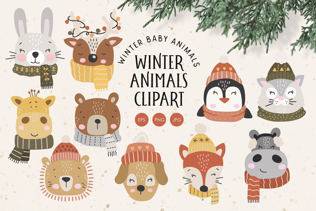 Winter Animals Clipart, Christmas Animals Clipart, Winter Clipart ...
