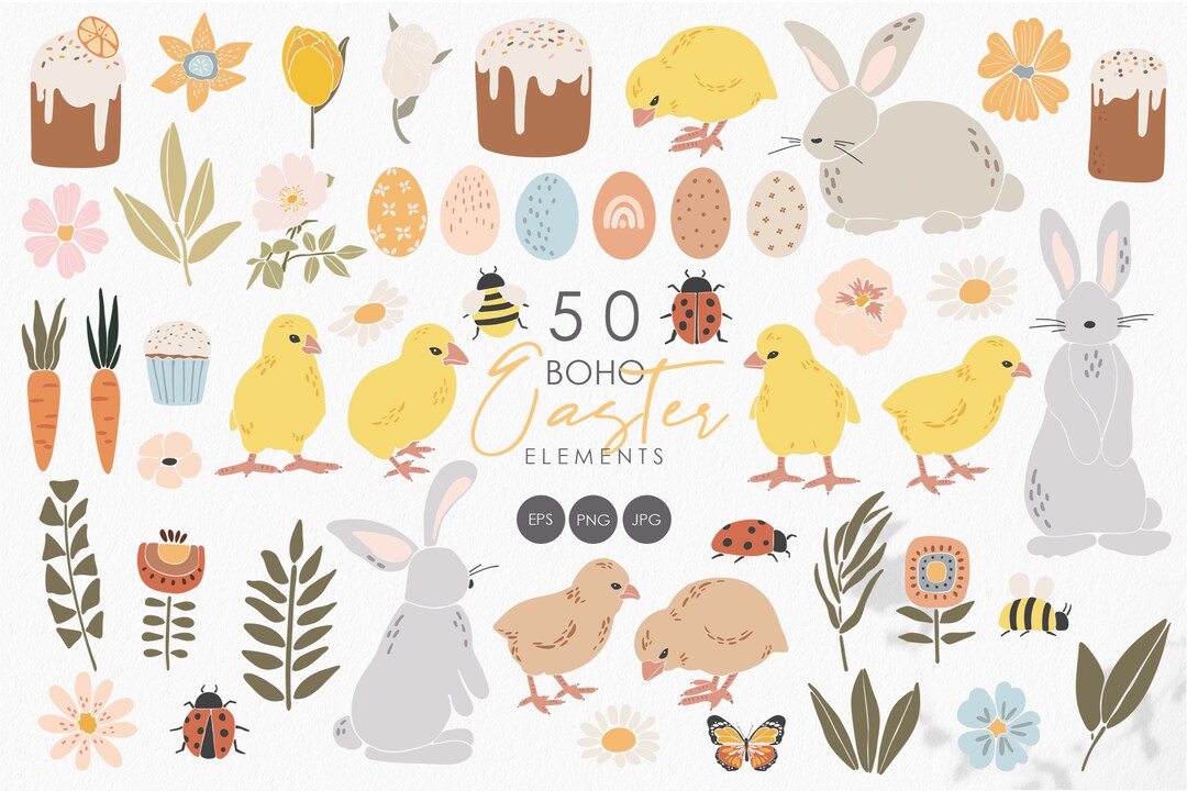 Easter Boho Clipart, Easter Abstract Elements, 50 Digital Spring ...
