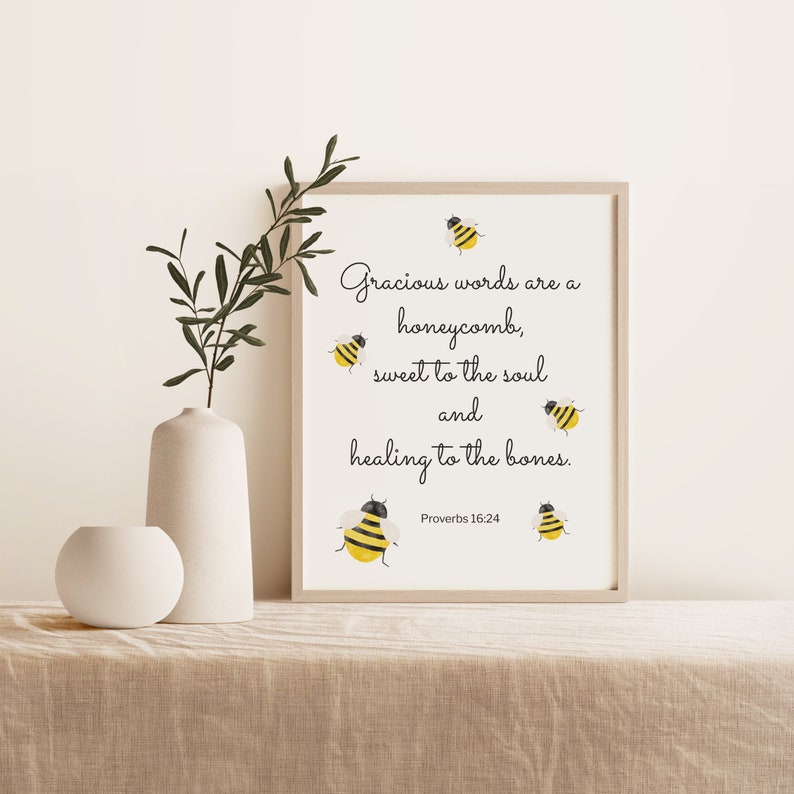 Watercolor Bee Wall Print Bible Verse Wall Poster Biblical - Etsy