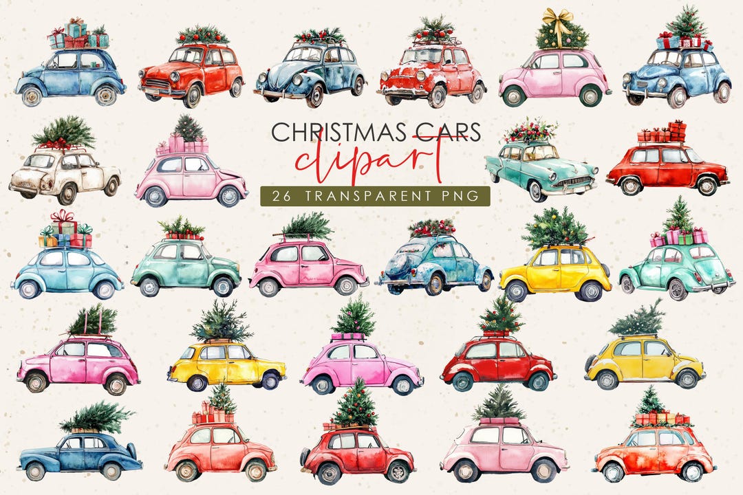 Christmas Cars Clipart, Winter Cars PNG, Colored Cars Clipart ...