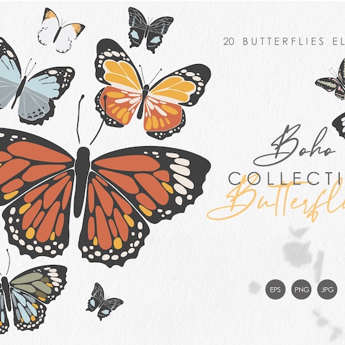 Boho Butterflies Clipart Spring Butterfly Elements Digital - Etsy