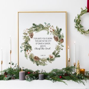 Luke 2:11 Christmas Christian Wall Art, Watercolor Tree Crown ...