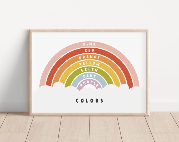 Neutral Rainbow Poster, Kindergarten Wall Art Print, Kindergarten ...