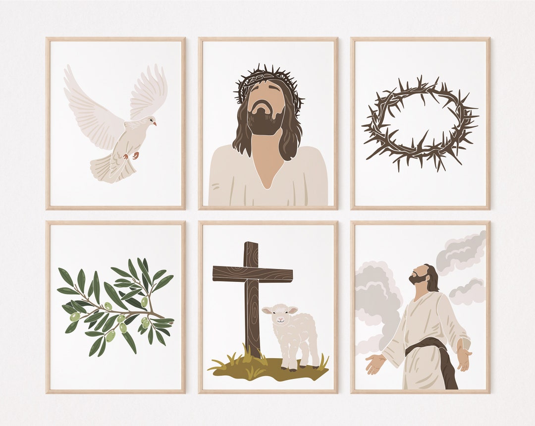 Set of 6 Easter Posters, Christian Wall Art, Jesus Portrait Prints ...