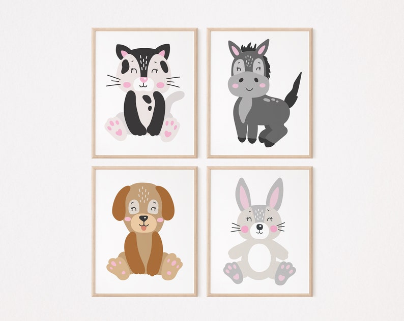 Set of 4 Farm Animals Posters Cute Animals Prints Farm - Etsy