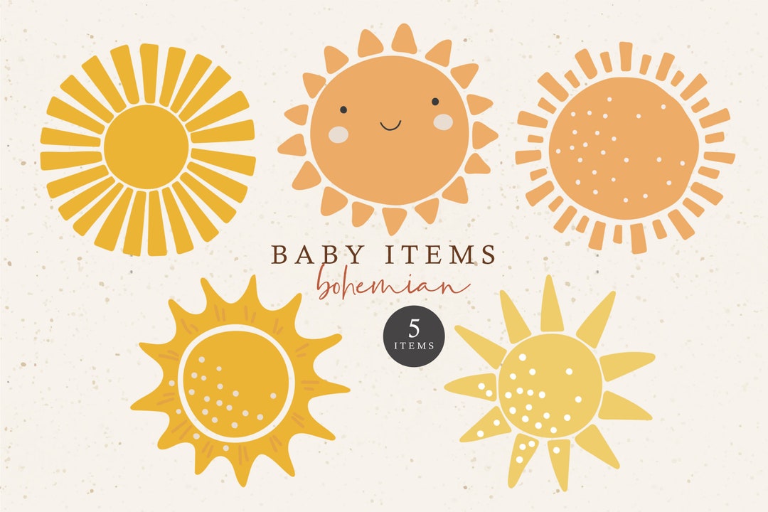 Abstract Sun Clipart, Sunshine Clipart, Boho Sun Clipart, Baby PNG ...
