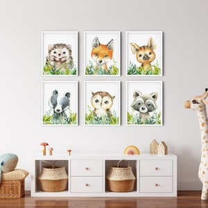 Set of 6 Kids Posters, Forest Animals Wall Art, Forest Animals Posters ...