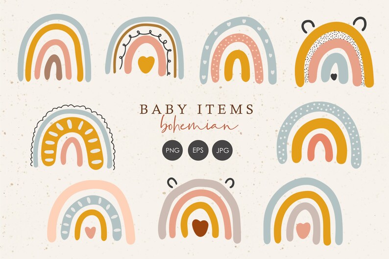 Rainbow Clipart, Digital Baby Elements, Nursery Clipart Boho, Rainbows ...