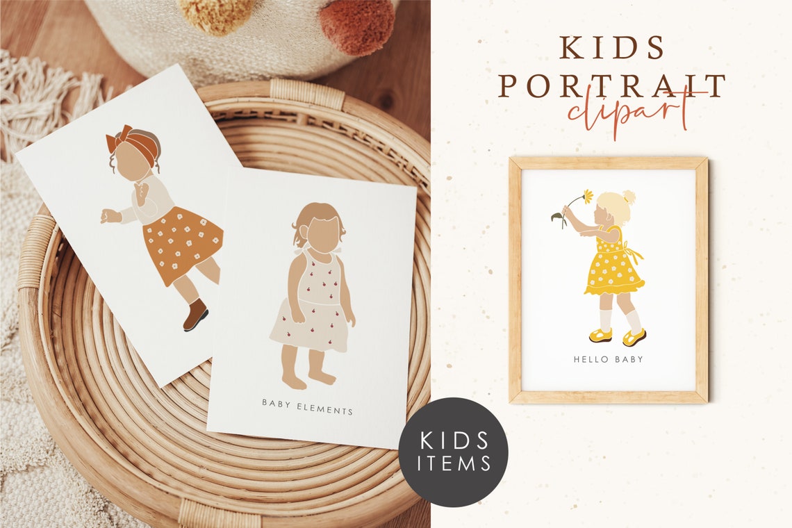 Boho Kids Clipart Abstract Kids Silhouette Nursery Kids | Etsy