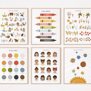 Set of 6 Educational Posters, Kids Wall Decor, Kindergarten Decor ...