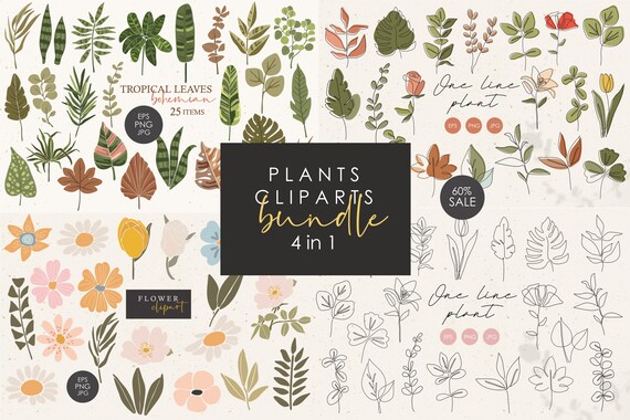 Plant Cliparts Bundle Digital Download Tropical Elements | Etsy