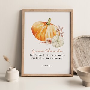Psalm 107:1 Poster, Give Thanks to the Lord, Bible Verse Print, Hello ...
