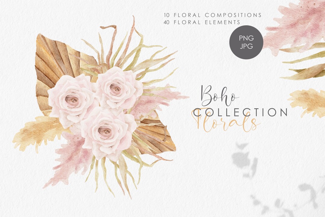 Boho Floral Clipart, Spring Flower Elements, Wedding Floral Set - Etsy