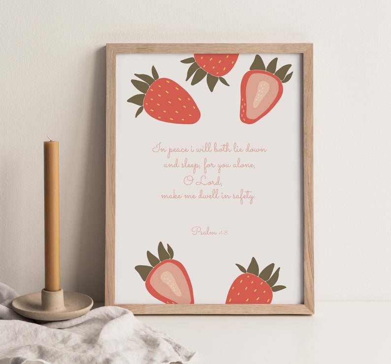 Scripture Wall Print Boho Strawberry Fruit and Bible Verse - Etsy