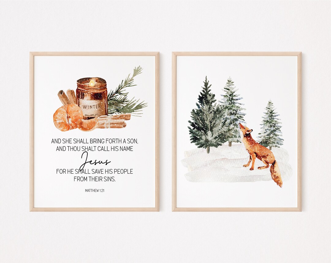 Set of 2 Christmas Posters, Winter Wall Prints, Winter Landscape Art ...