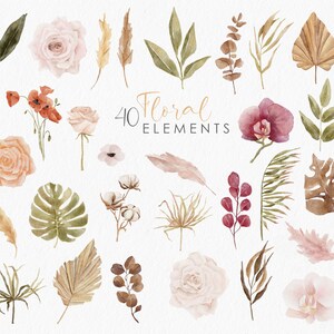 Boho Floral Clipart, Spring Flower Elements, Wedding Floral Set - Etsy