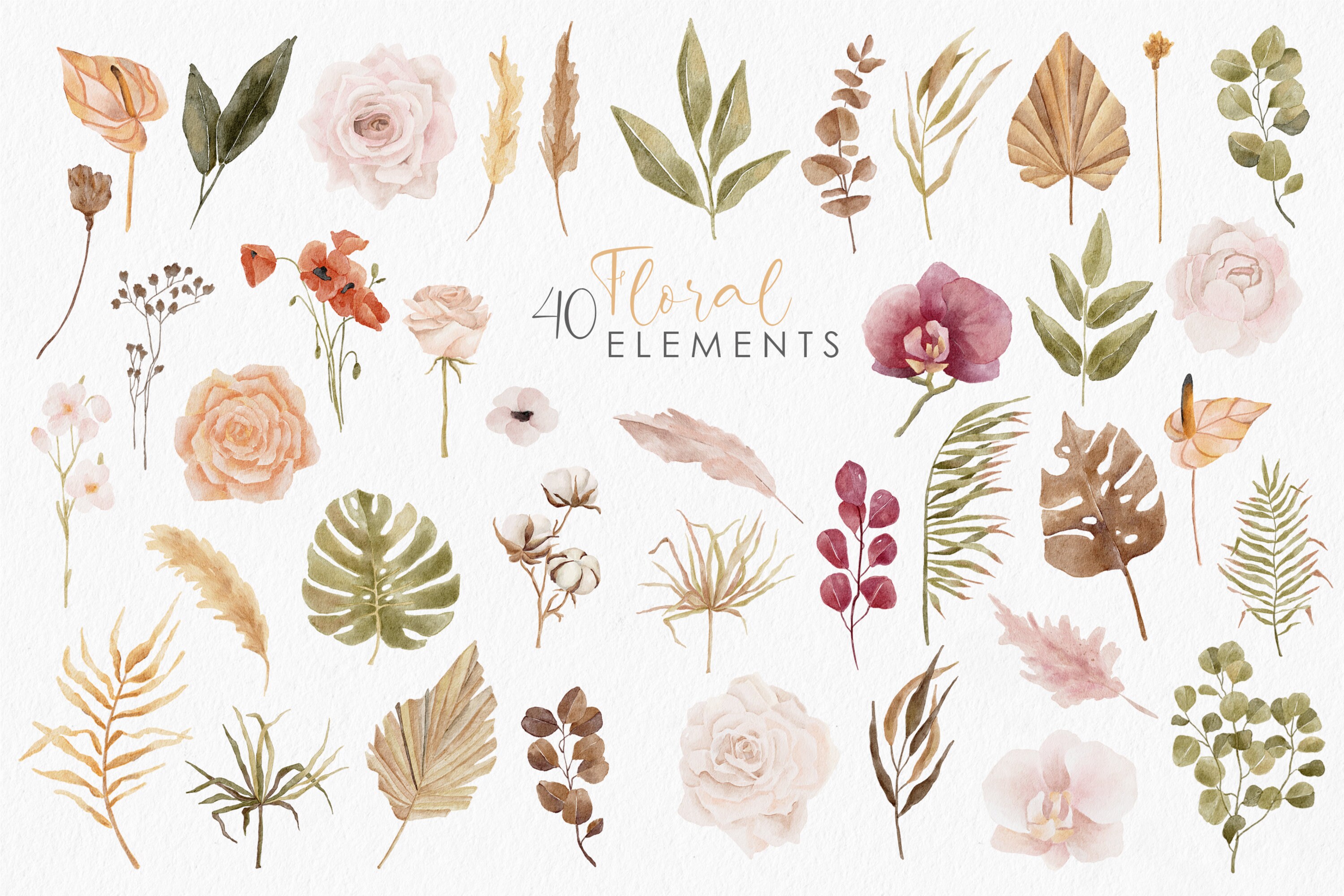 Boho Floral Clipart Spring Flower Elements Wedding Floral - Etsy