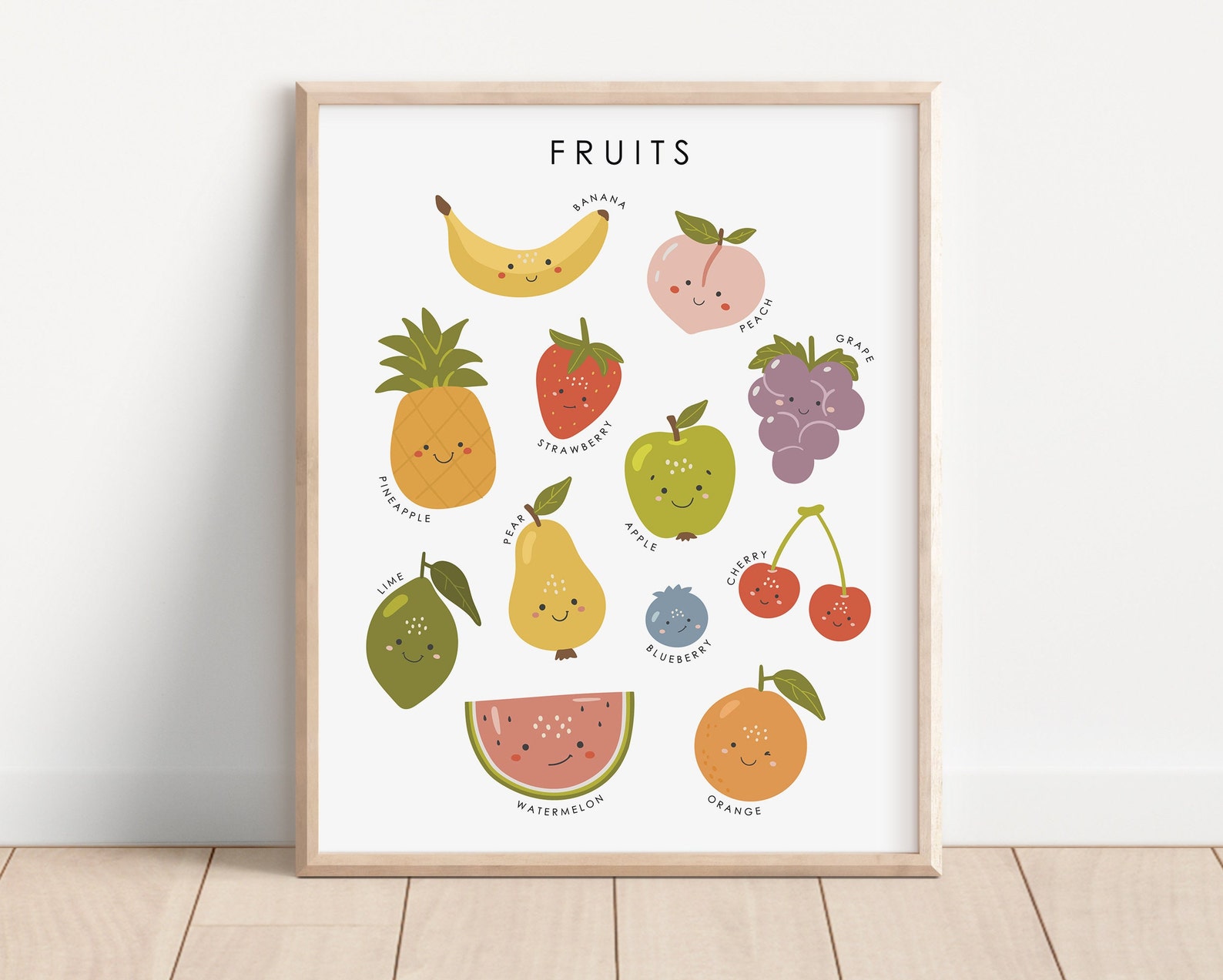 Fruits Educational Poster, Cute Fruits Poster, Kids Wall Decor ...