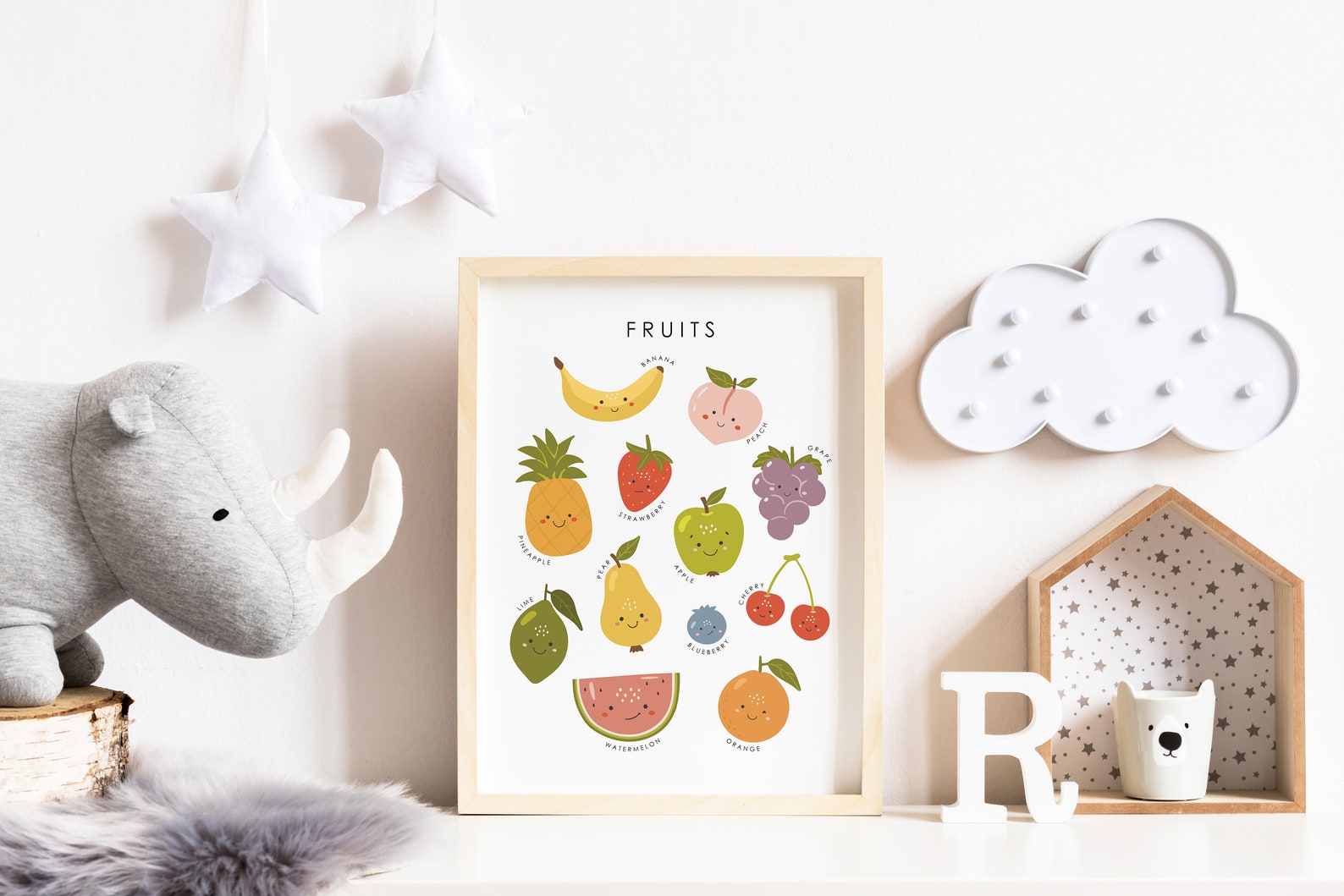 Fruits Educational Poster, Cute Fruits Poster, Kids Wall Decor ...