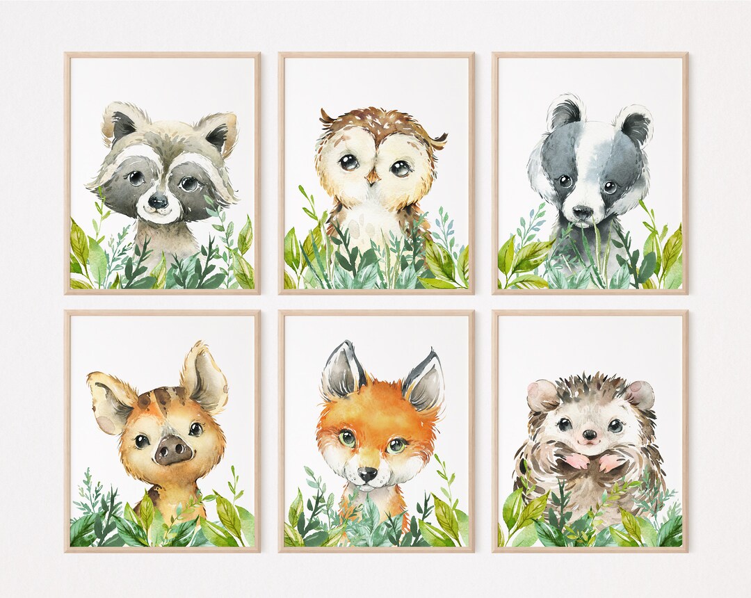 Set of 6 Kids Posters, Forest Animals Wall Art, Forest Animals Posters ...