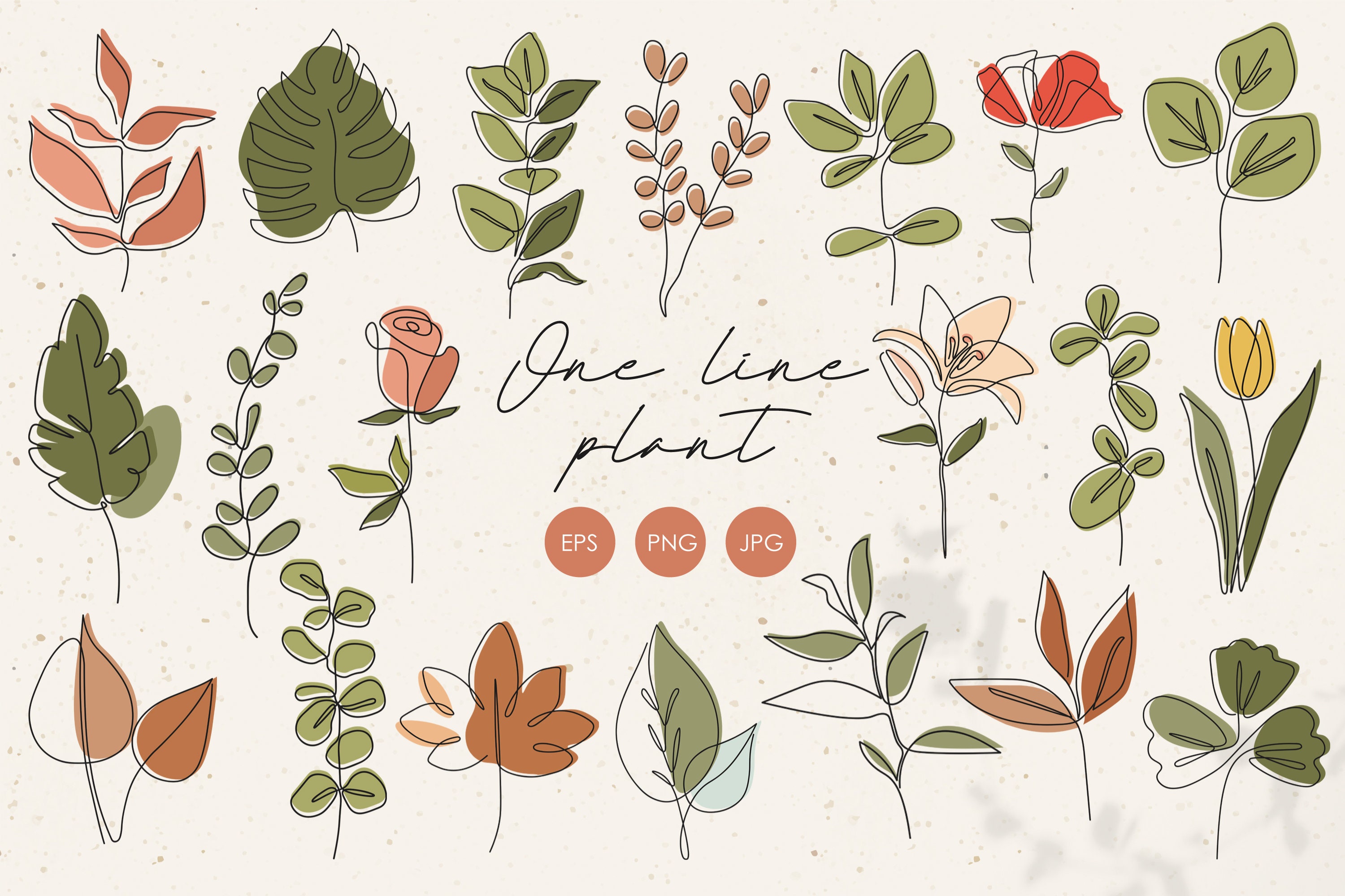 One Line Plant Clipart, 20 Abstract Flowers Elements, Line Art Plant ...