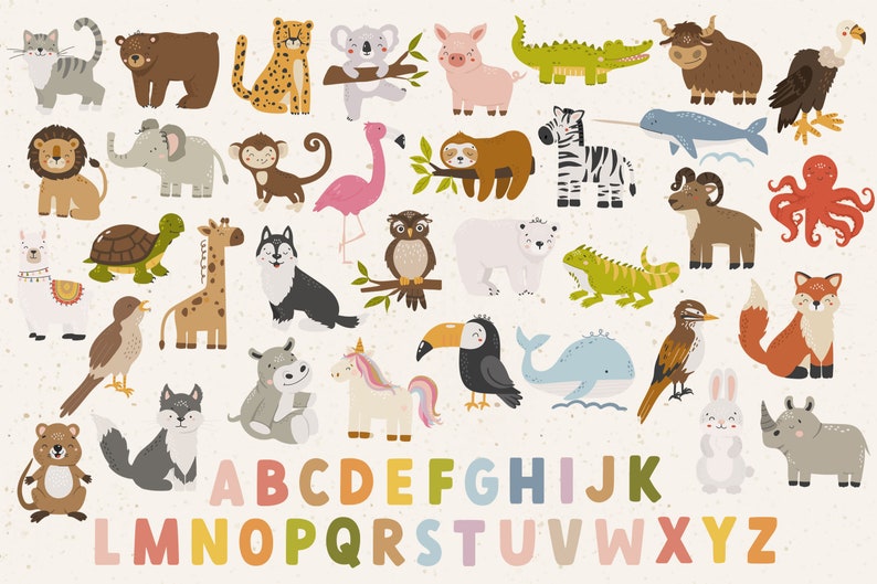 Animal Alphabet Clipart Cute Animals Clipart Educational - Etsy