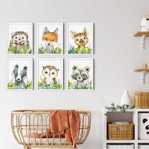 Set of 6 Kids Posters, Forest Animals Wall Art, Forest Animals Posters ...