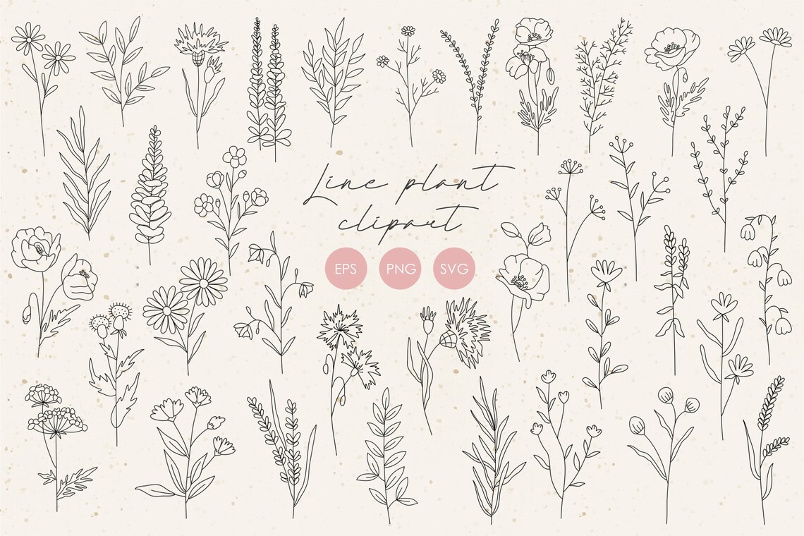 Line Plants Clipart Abstract Flowers Elements Line Art - Etsy
