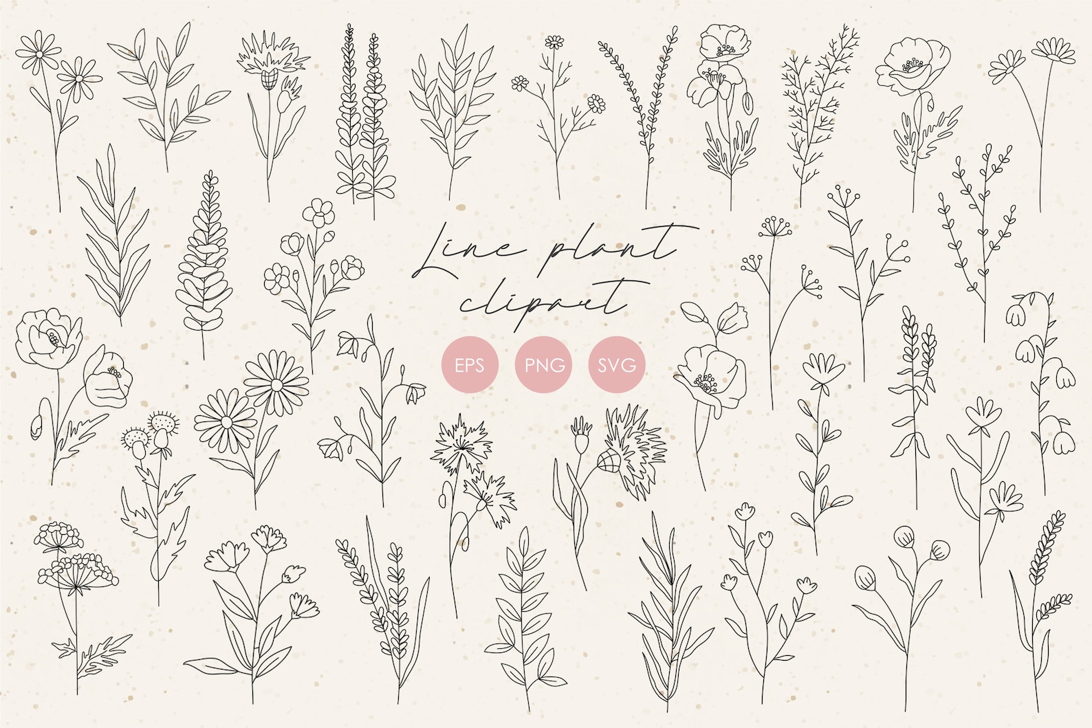 Line Plants Clipart Abstract Flowers Elements Line Art - Etsy