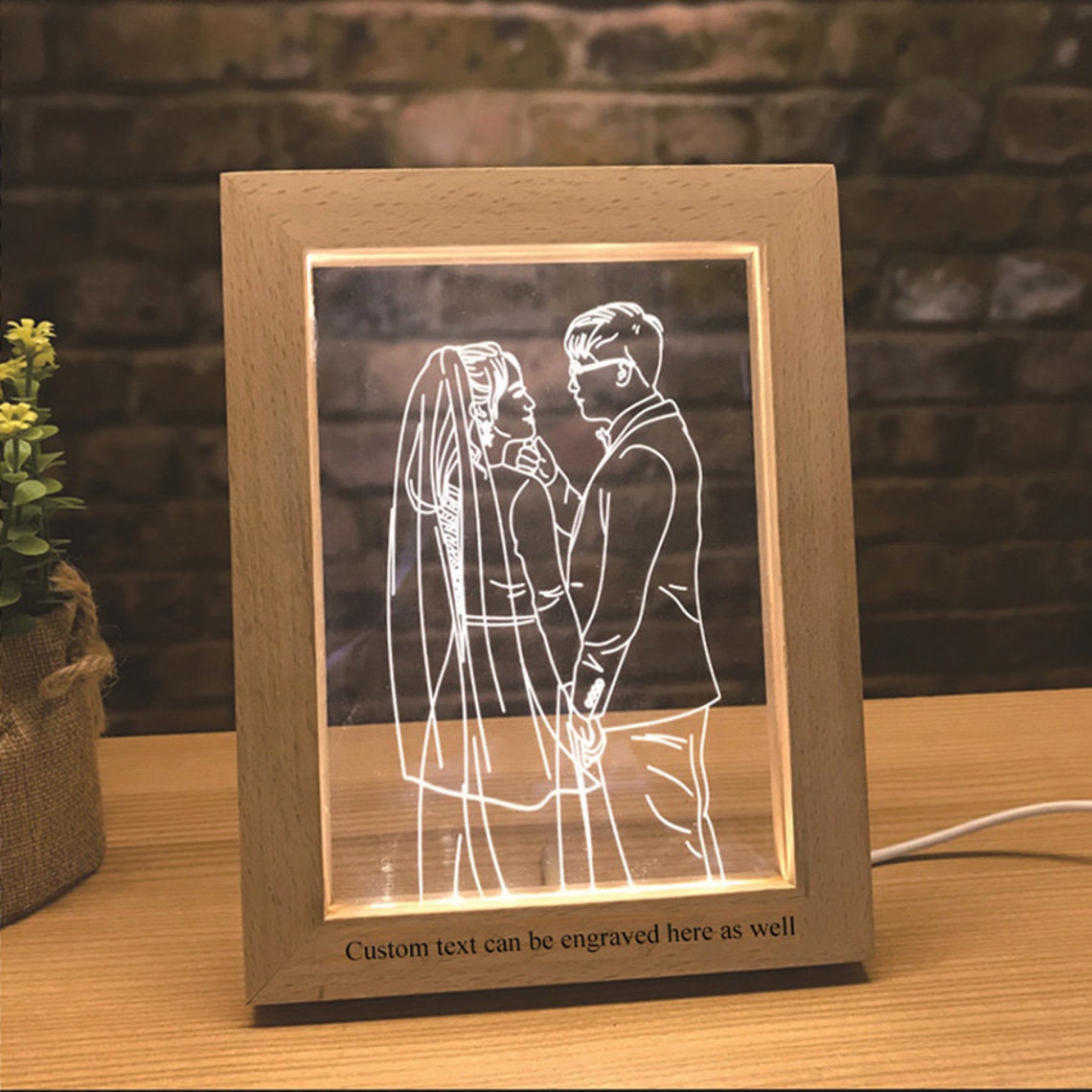 Personalized Wooden Frame 3D Photo Lamp Custom Engraved - Etsy