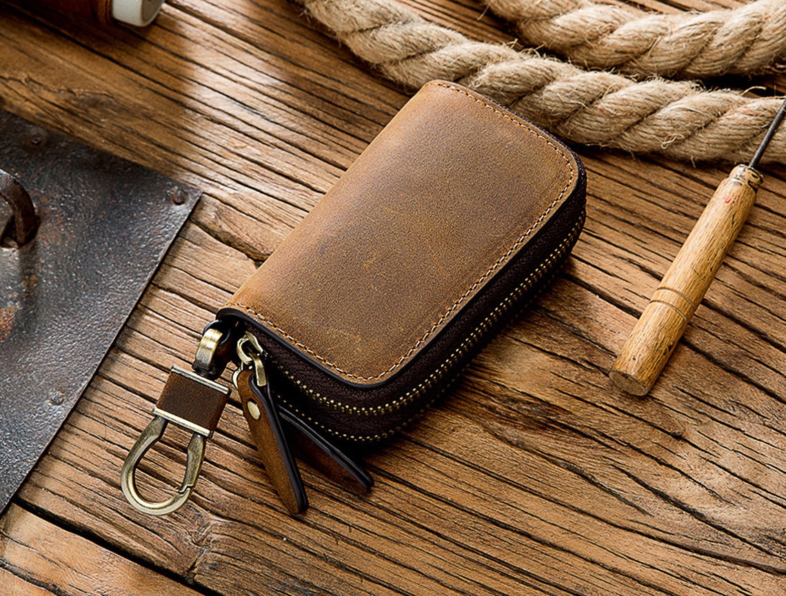 Genuine Leather Key Case Personalized Engraved Car Key Holder - Etsy
