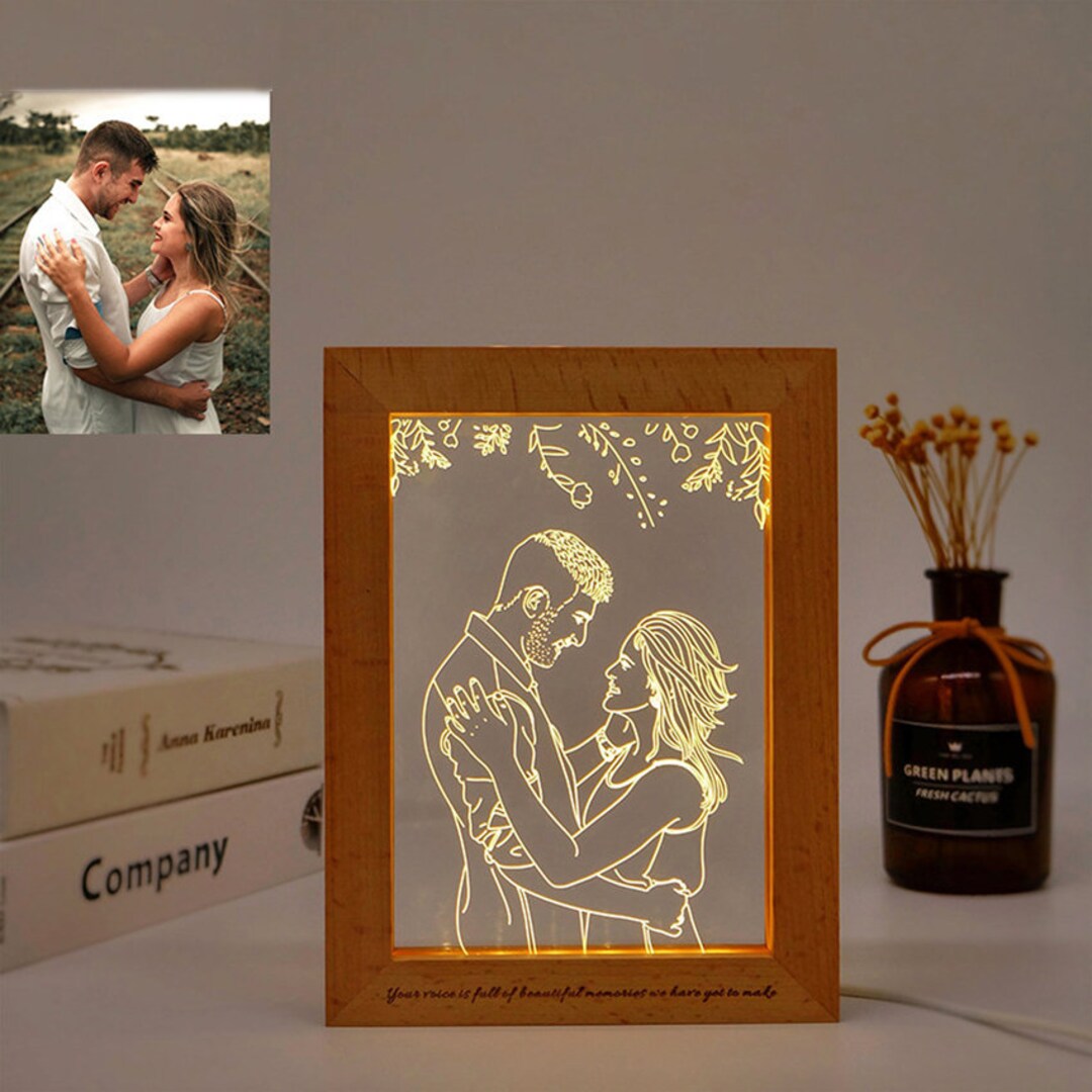 Personalized Wooden Frame 3D Photo Lamp Custom Engraved - Etsy