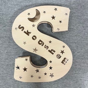 Personalized Moon Stars Name Sign Night Light up Letter, Engraved Wood ...
