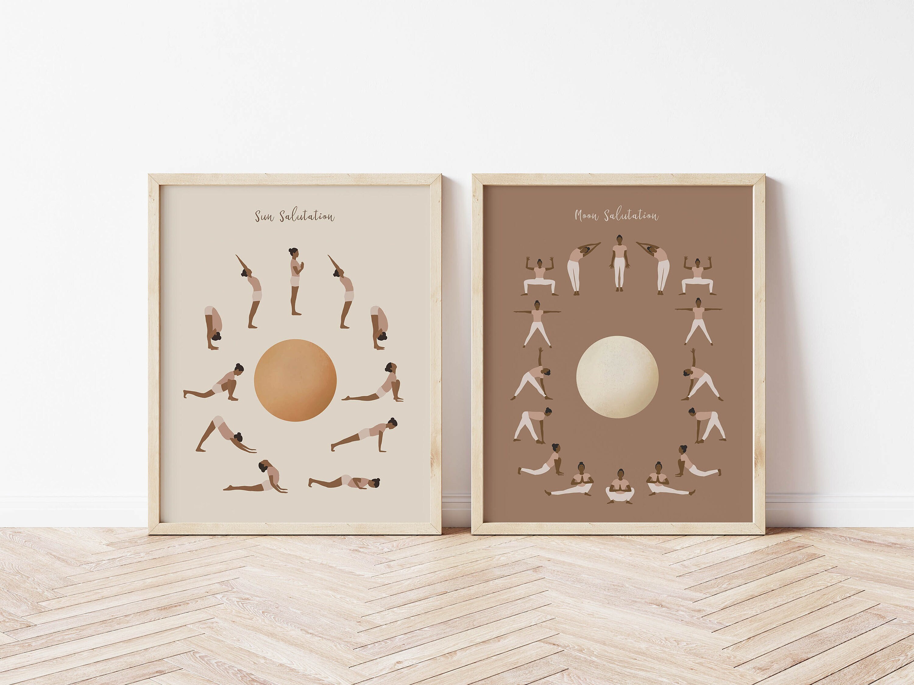 Yoga Poses Poster Sun Salutation Moon Salutation Surya | Etsy UK