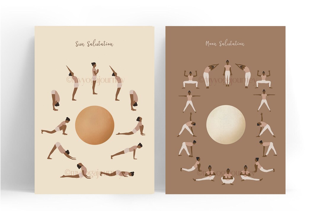 Yoga Postcard Sun Salutation Moon Salutation Surya - Etsy