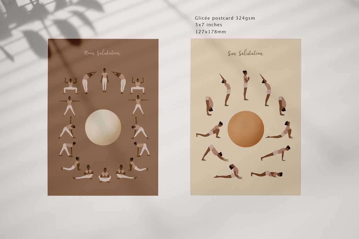 Yoga Postcard Sun Salutation Moon Salutation Surya | Etsy