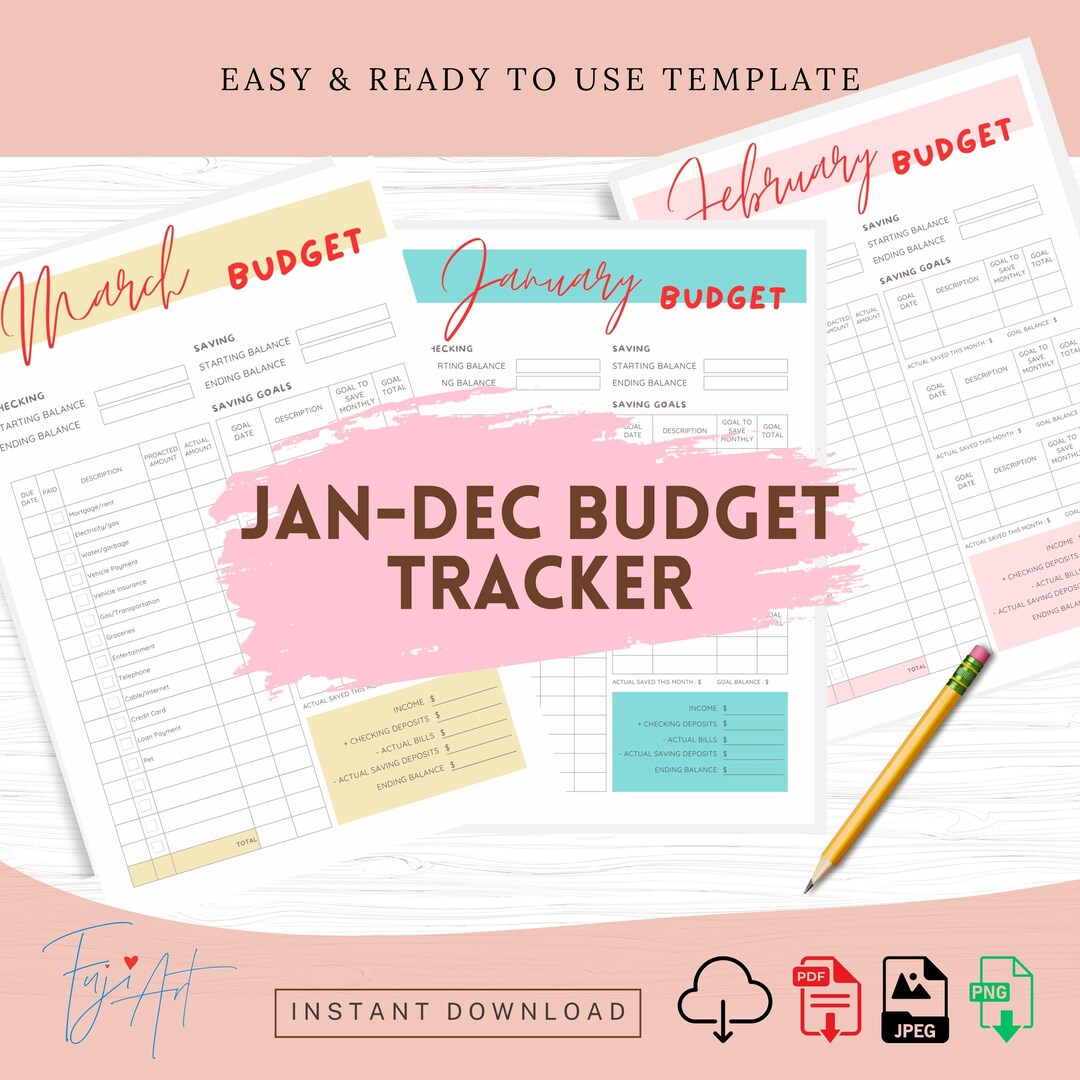 January to December Monthly Budget Tracker Sheet, Monthly Budget ...
