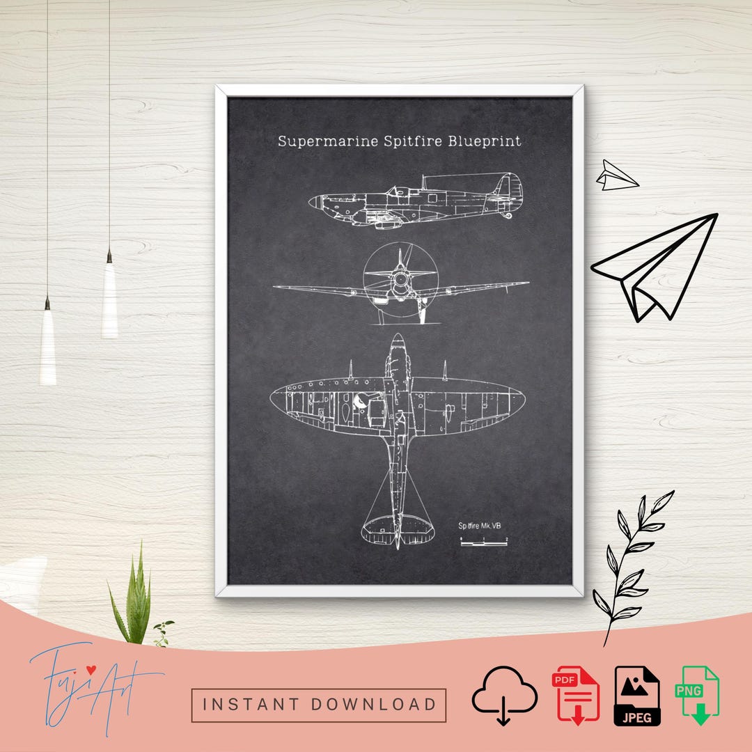 Supermarine Spitfire Blueprint, Blueprint Poster, Aviation Gift ...