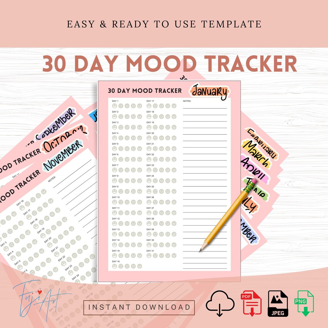 Daily Mood Tracker Printable 12 Months, Mental Health Planner, Mood ...