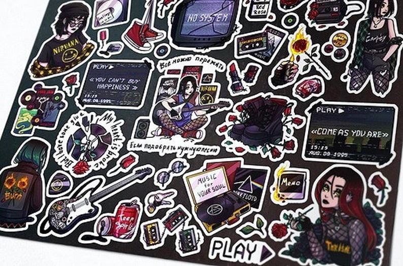 GRUNGE STICKER Sheet Set Pack Grunge Dark Punk vinyl Music | Etsy
